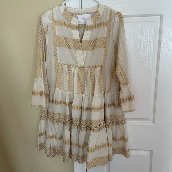 Kasia | Dresses | Gold And Cream Ruffled Tiered Mini Sundress Boutique ...